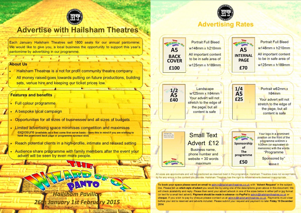 Panto Programme Advertising - Hailsham Theatres